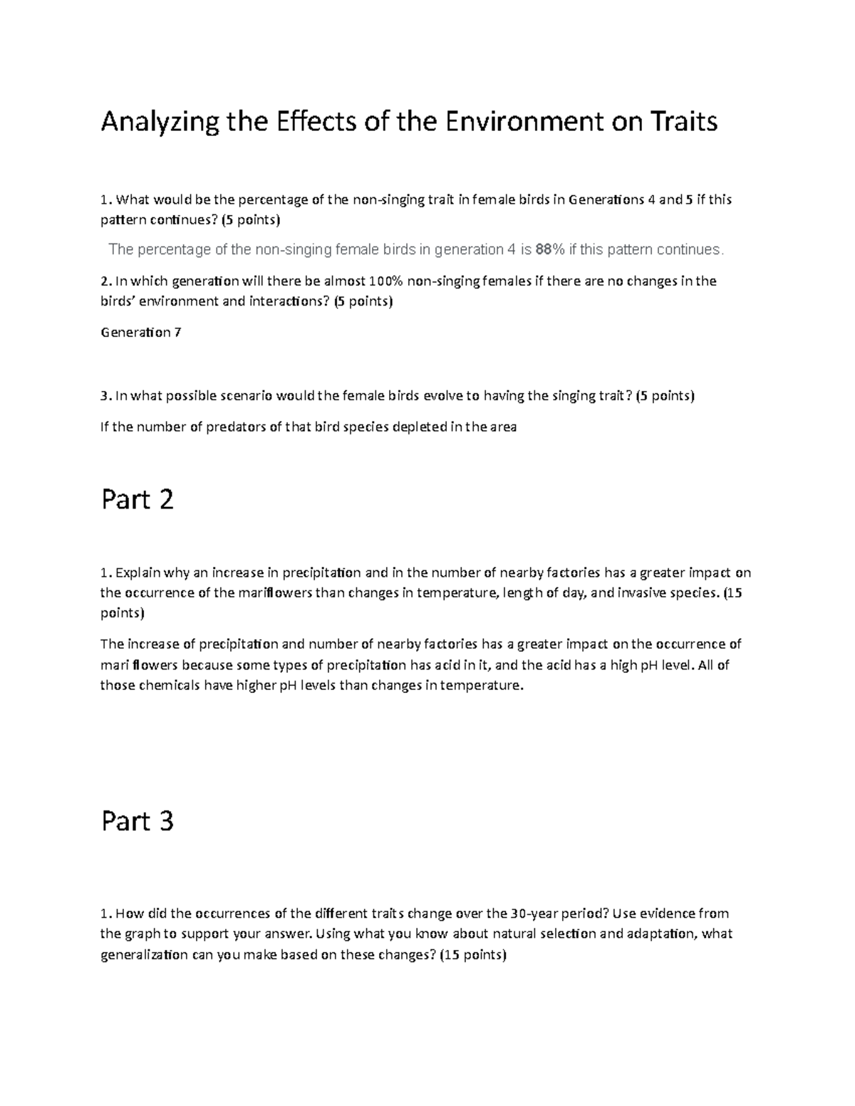 Analyzing the Effects of the Environment on Traits - In which ...