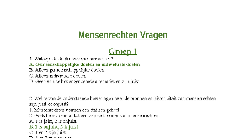 Mensenrechten Vragen Groep 1-11: Opdrachten en Antwoorden - Studocu