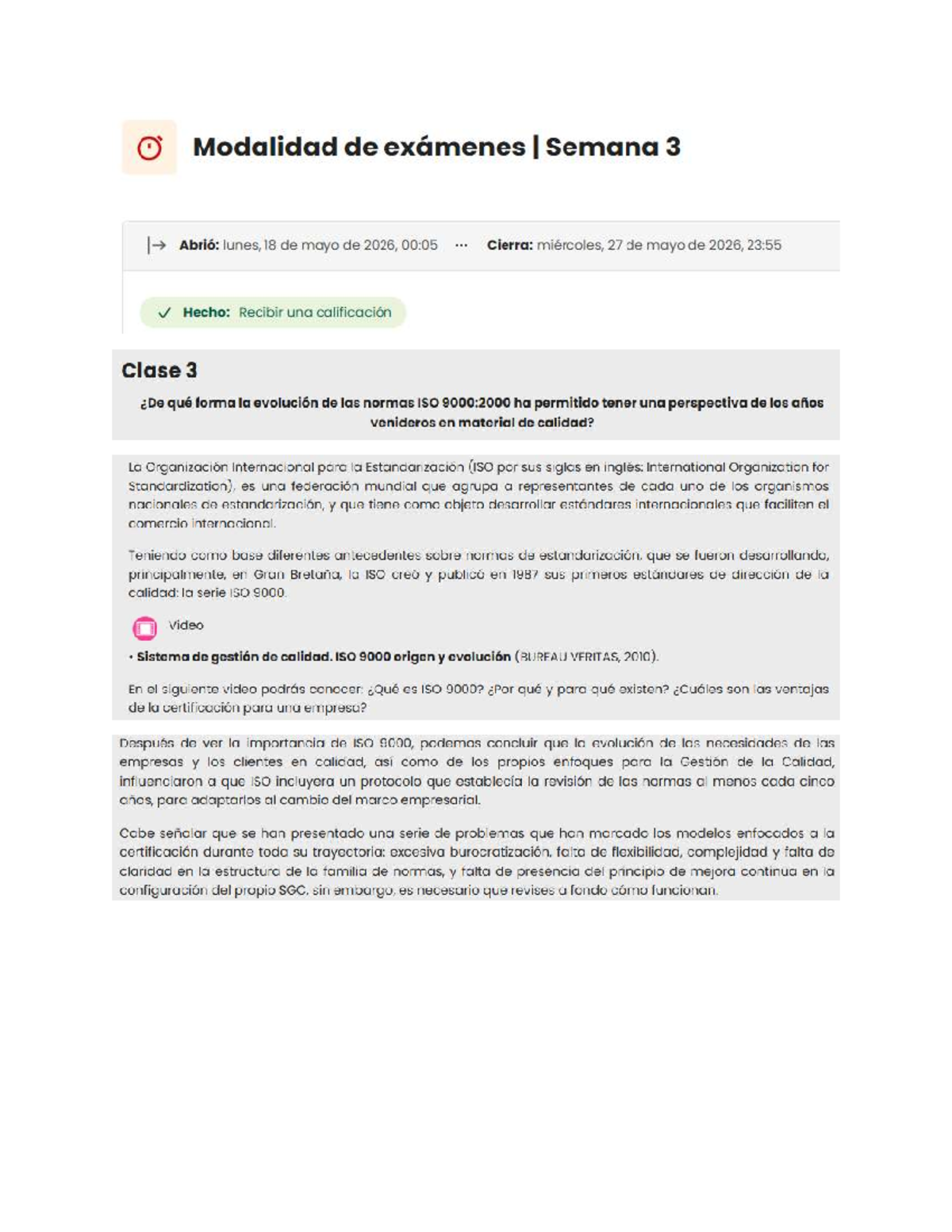 Examen Semana 3: Evolución de Normas ISO en Gestión de Calidad - Studocu