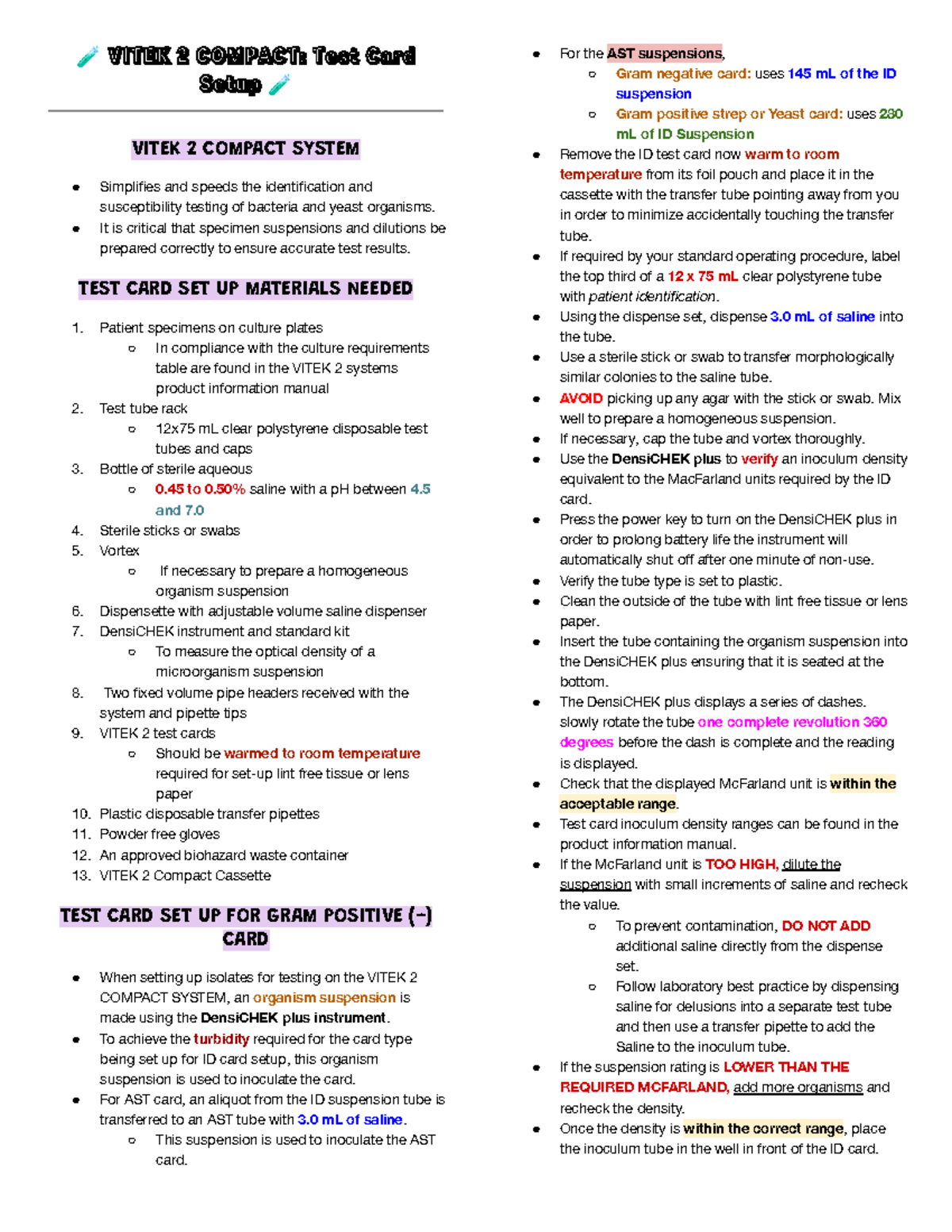 VITEK 2 Compact Test Card Setup Instructions for Accurate Results - Studocu