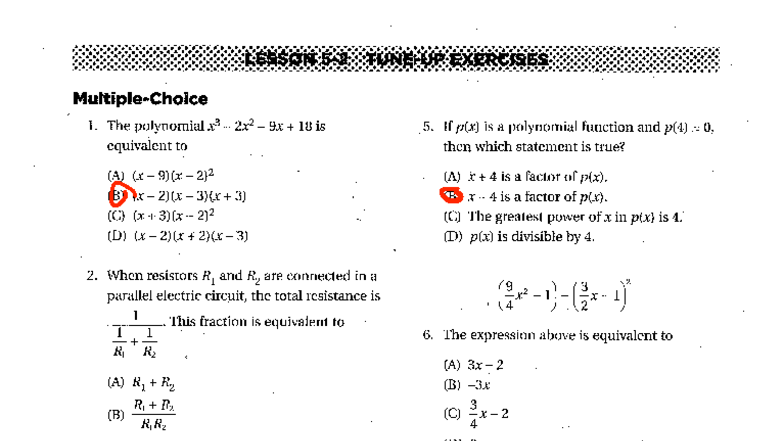 MATH 5-2 LESSON EXERCISES: Polynomial Functions & Resistors - Studocu