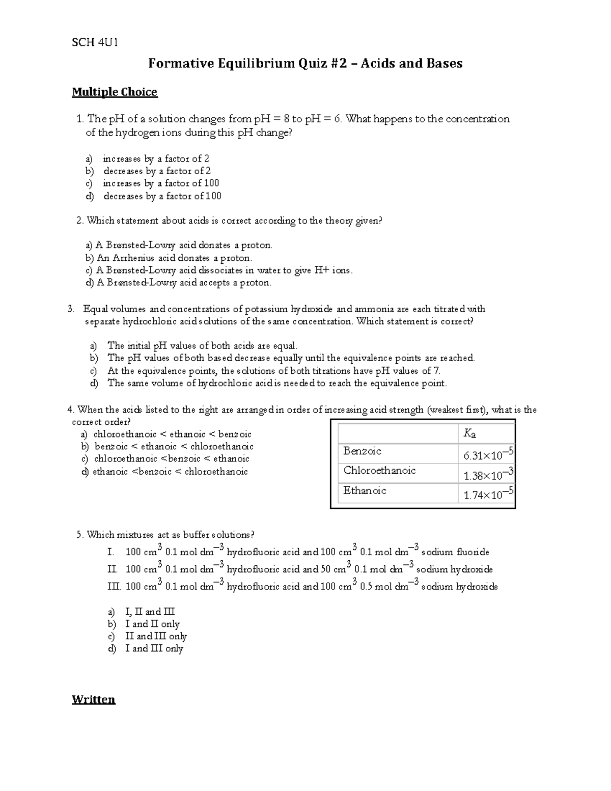 Equilibrium Quiz 2 Formative - Copy - Formative Equilibrium Quiz # 2 ...