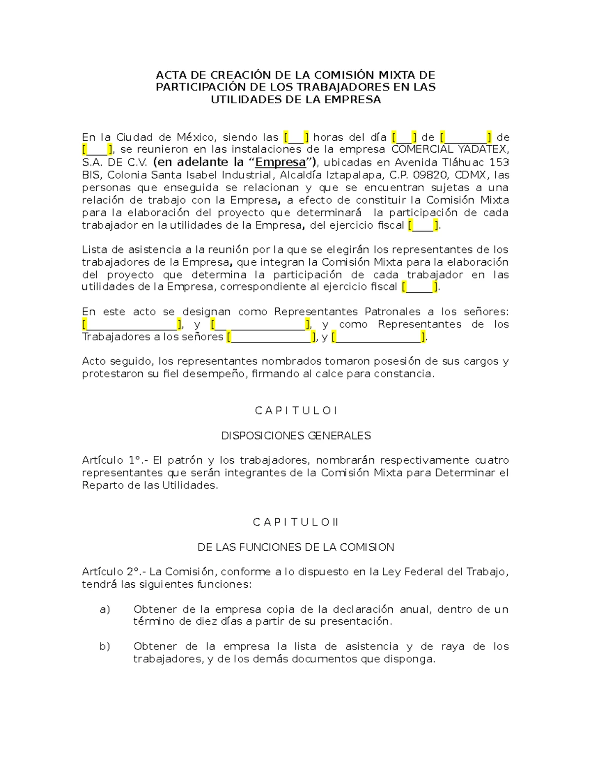 8.- Acta Constitutiva Comisión Mixta Reglamento Interior de Trabajo - ACTA CONSTITUTIVA DE LA ...