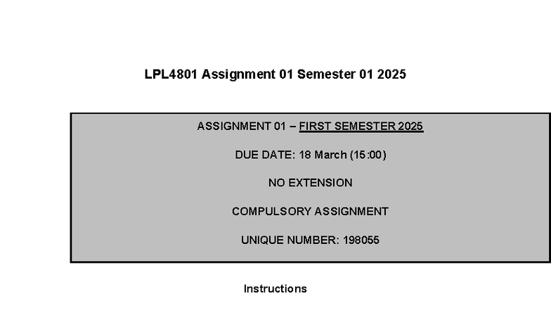LPL4801 Compulsory Assignment 01 Instructions - Semester 01 2025 - Studocu