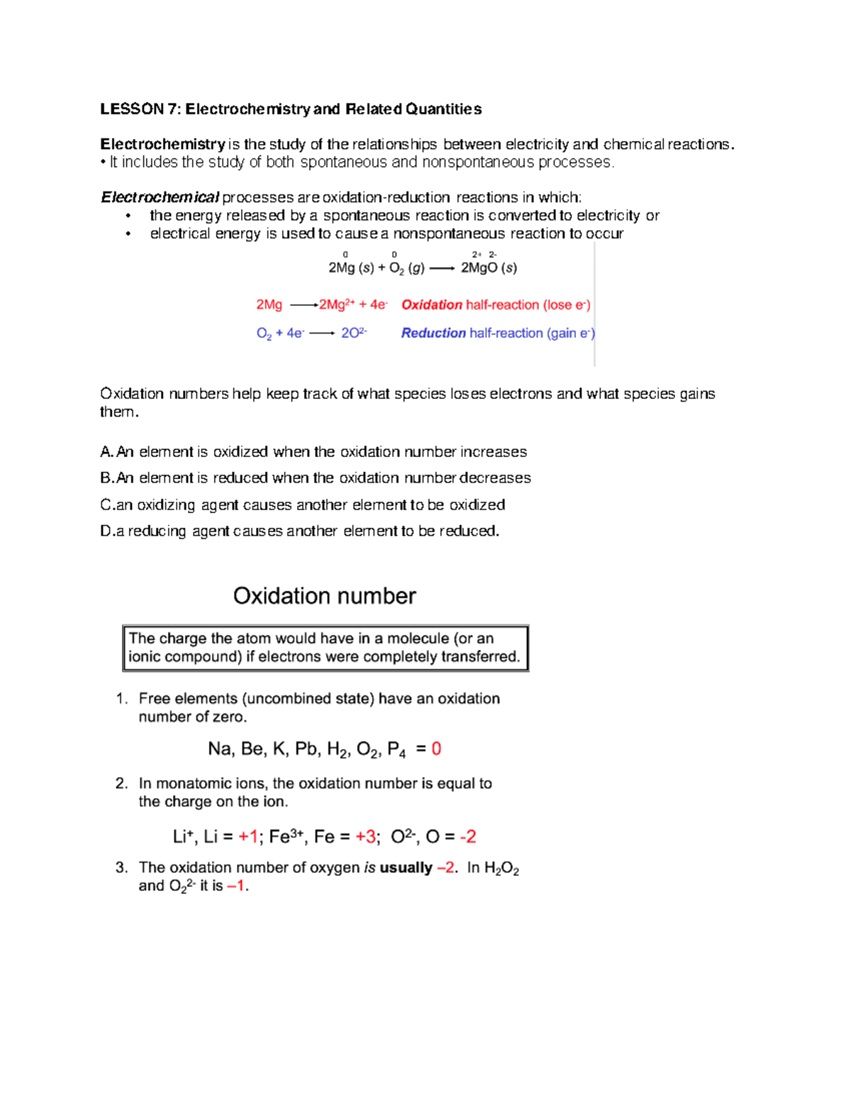UNIT II Electrochemistry - LESSON 7: Electrochemistry and Related ...