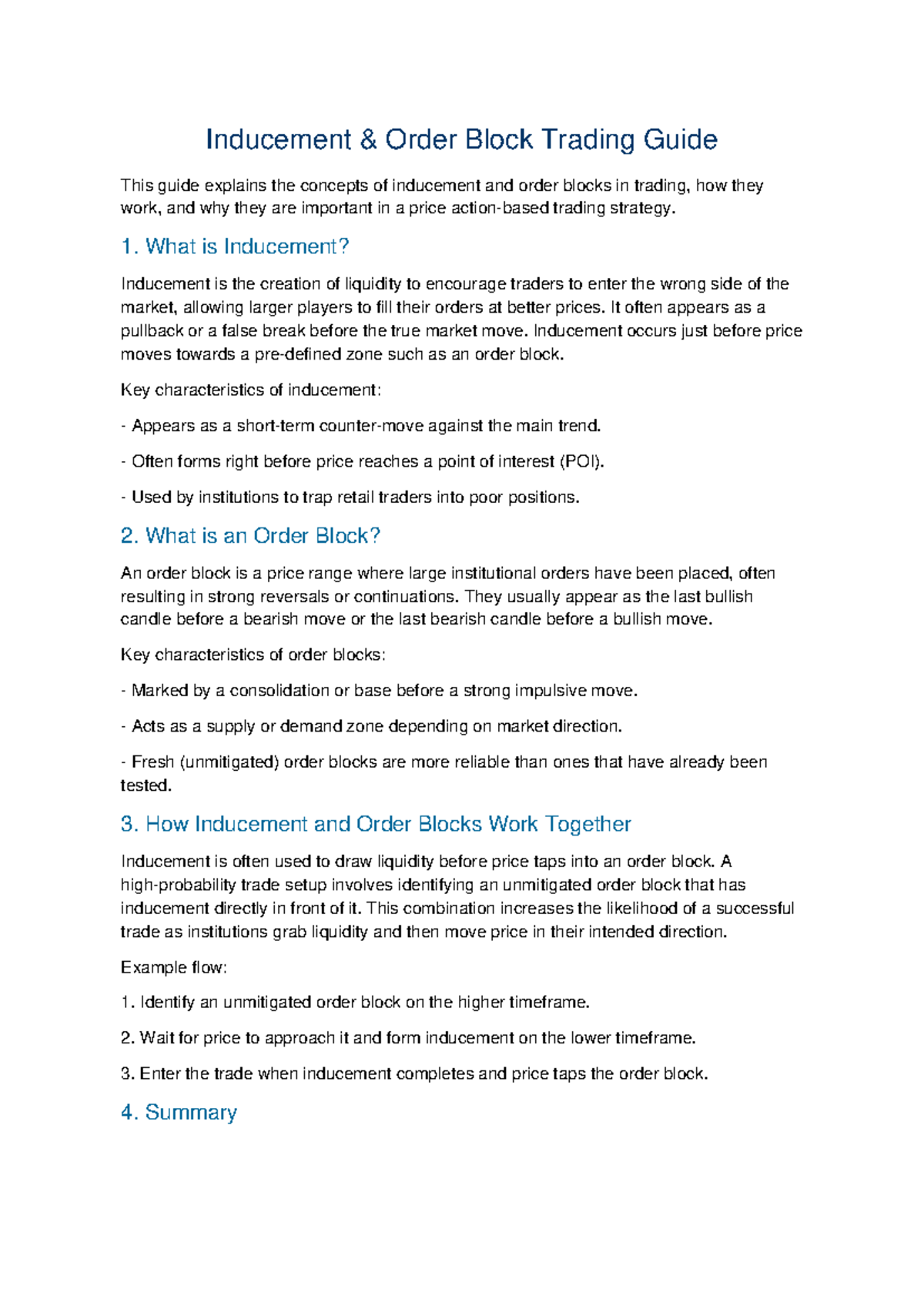 Inducement & Order Block Trading Guide: Key Concepts Explained - Studocu