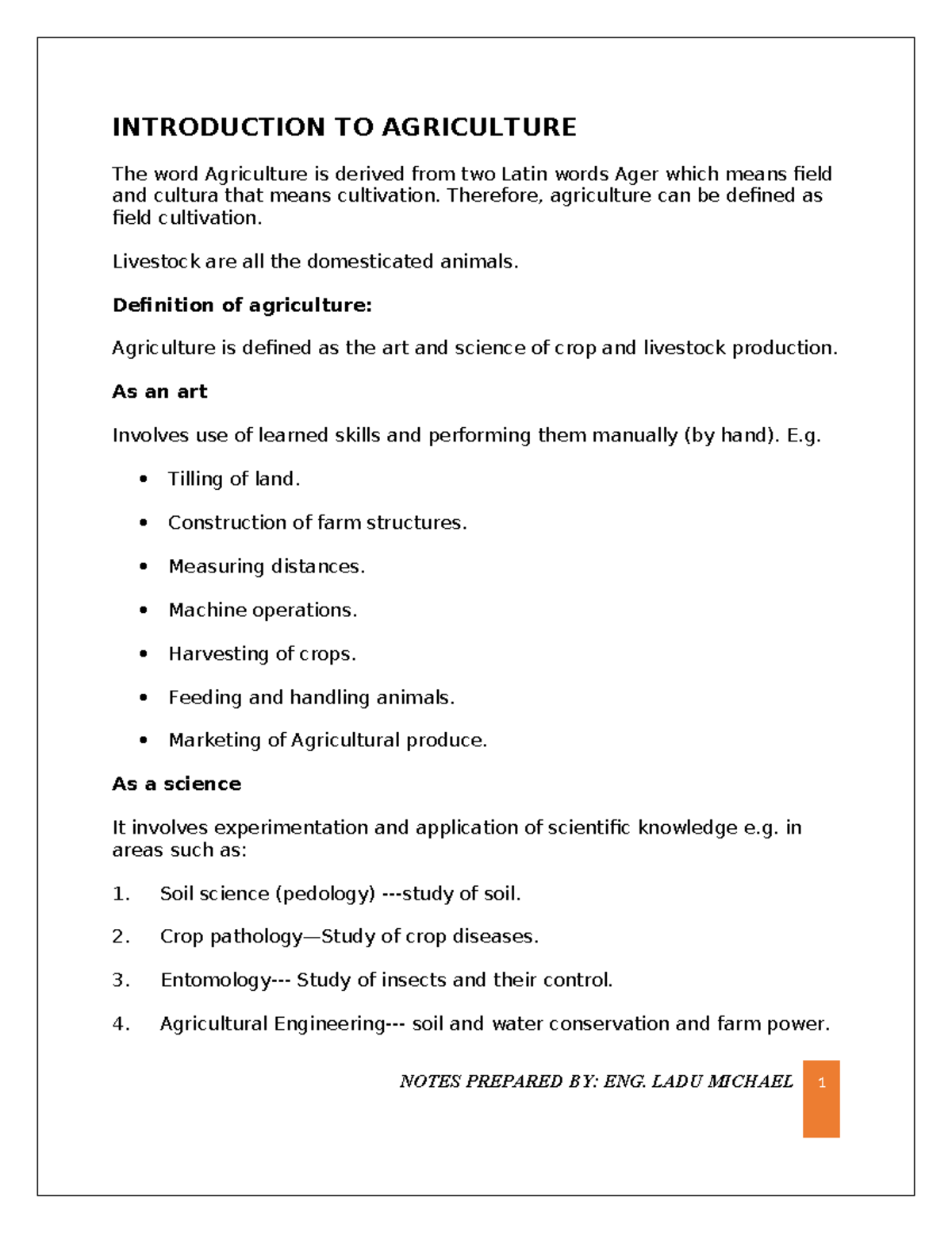 Introduction to Agriculture Lecture Notes (AGRI 101) - Studocu