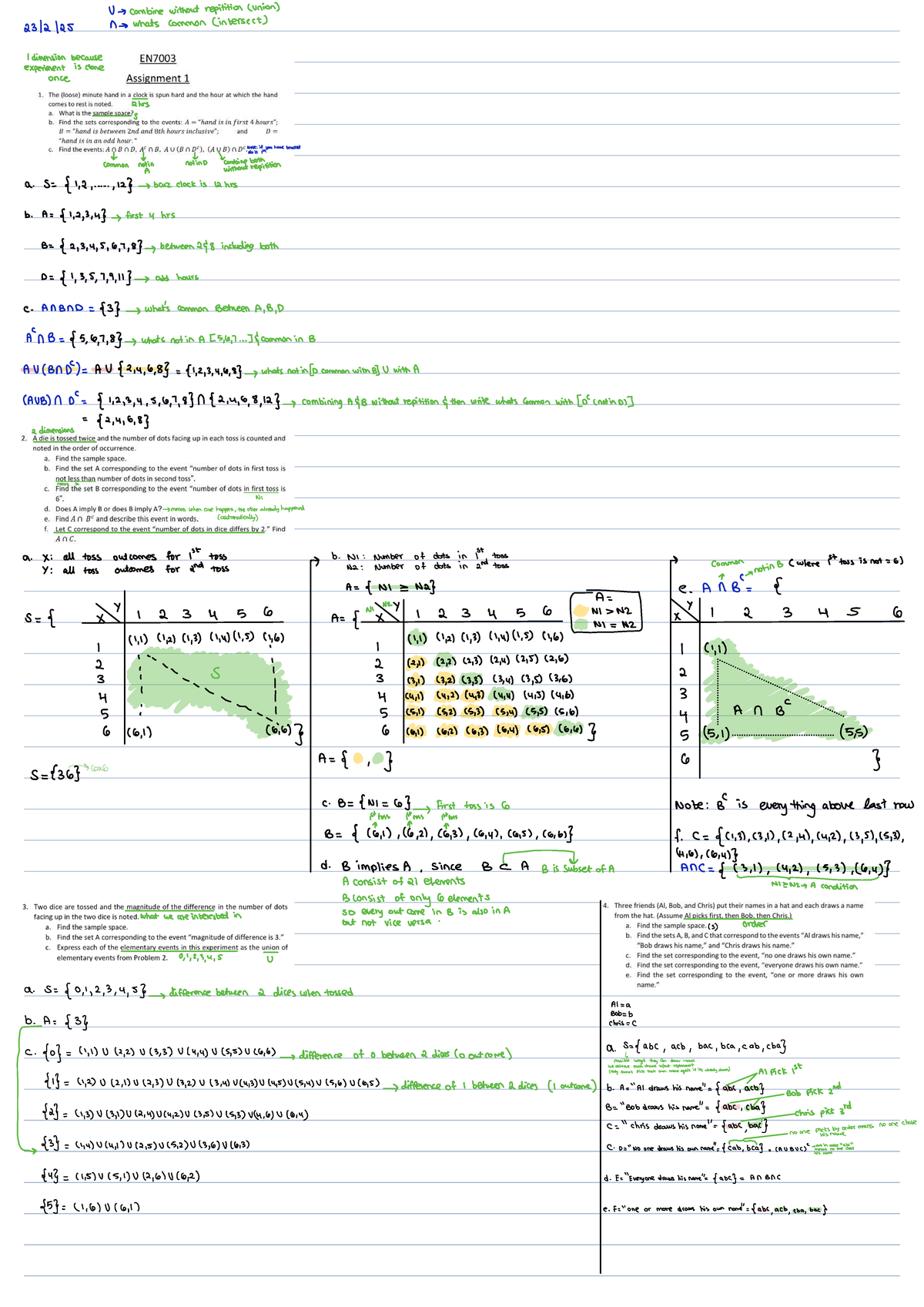 Assignment 1 - Statistics: Union and Intersection Concepts - Studocu