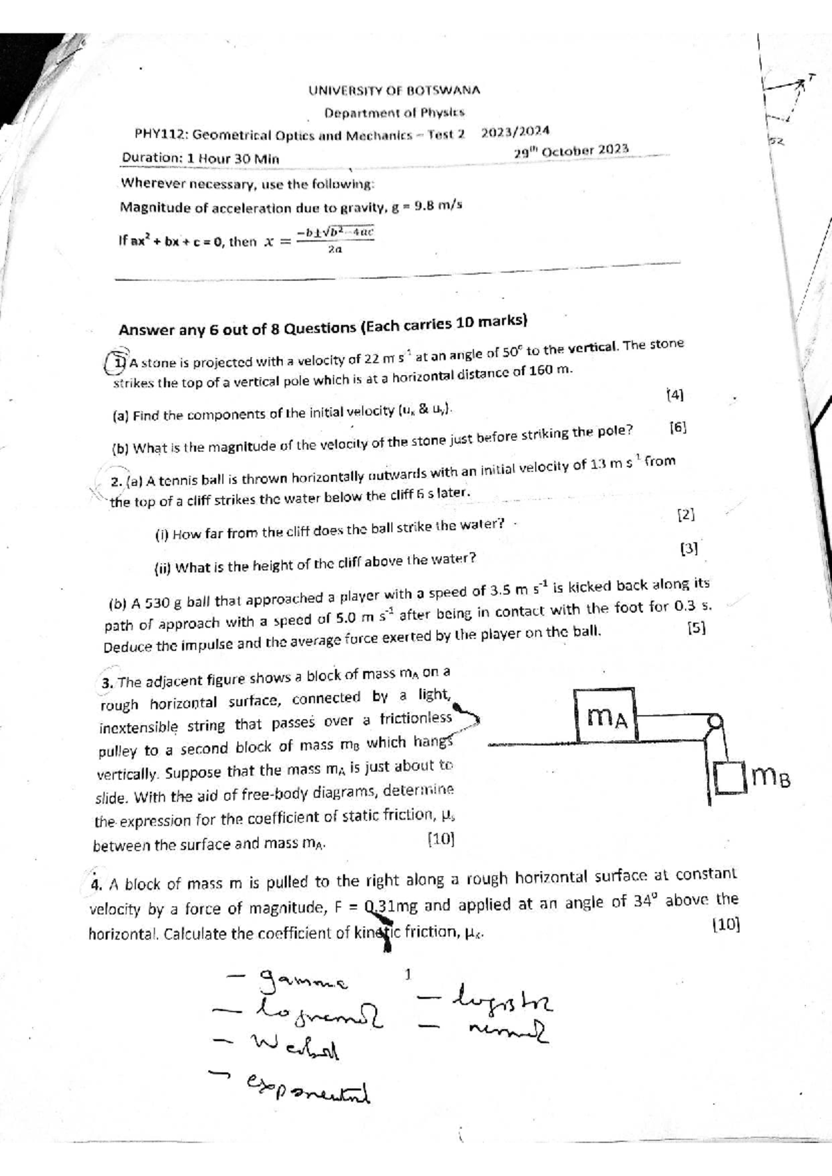 PHY112: Geometrical Optics & Mechanics Test 2 Revision Notes - Studocu