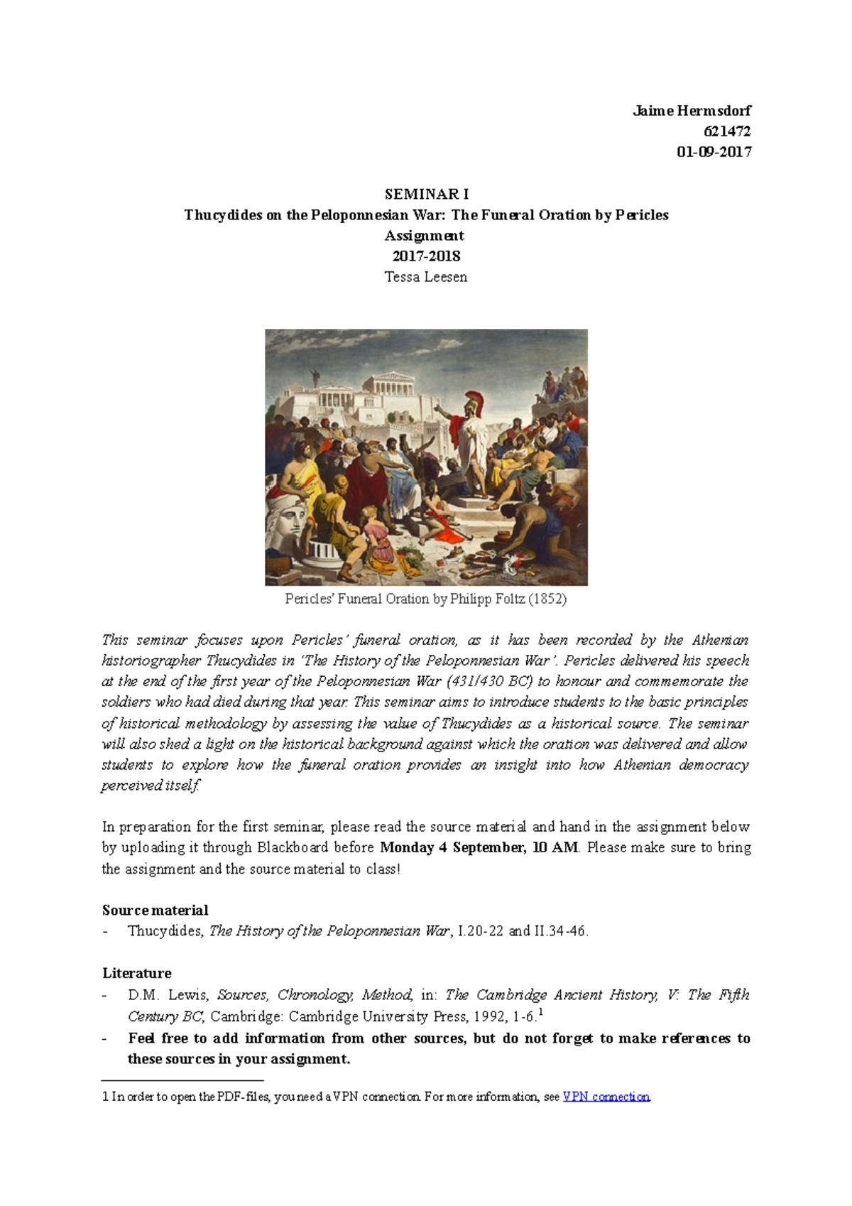 Assignment 1: Analyzing Thucydides and Pericles' Funeral Oration ...