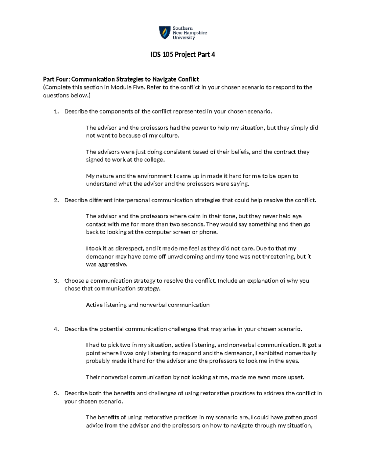 IDS 105 Project Part 4: Navigating Conflict Through Communication ...