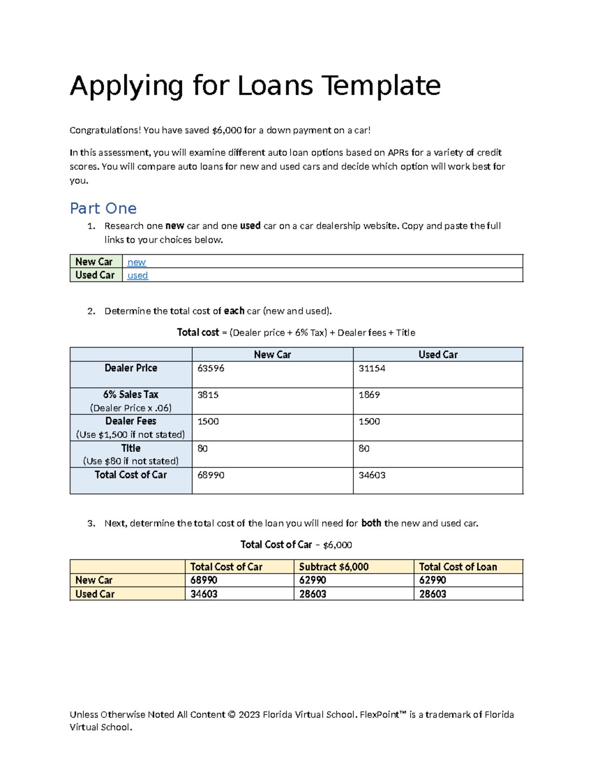 03.02 Auto Loans Assessment: Comparing New vs Used Car Costs - Studocu