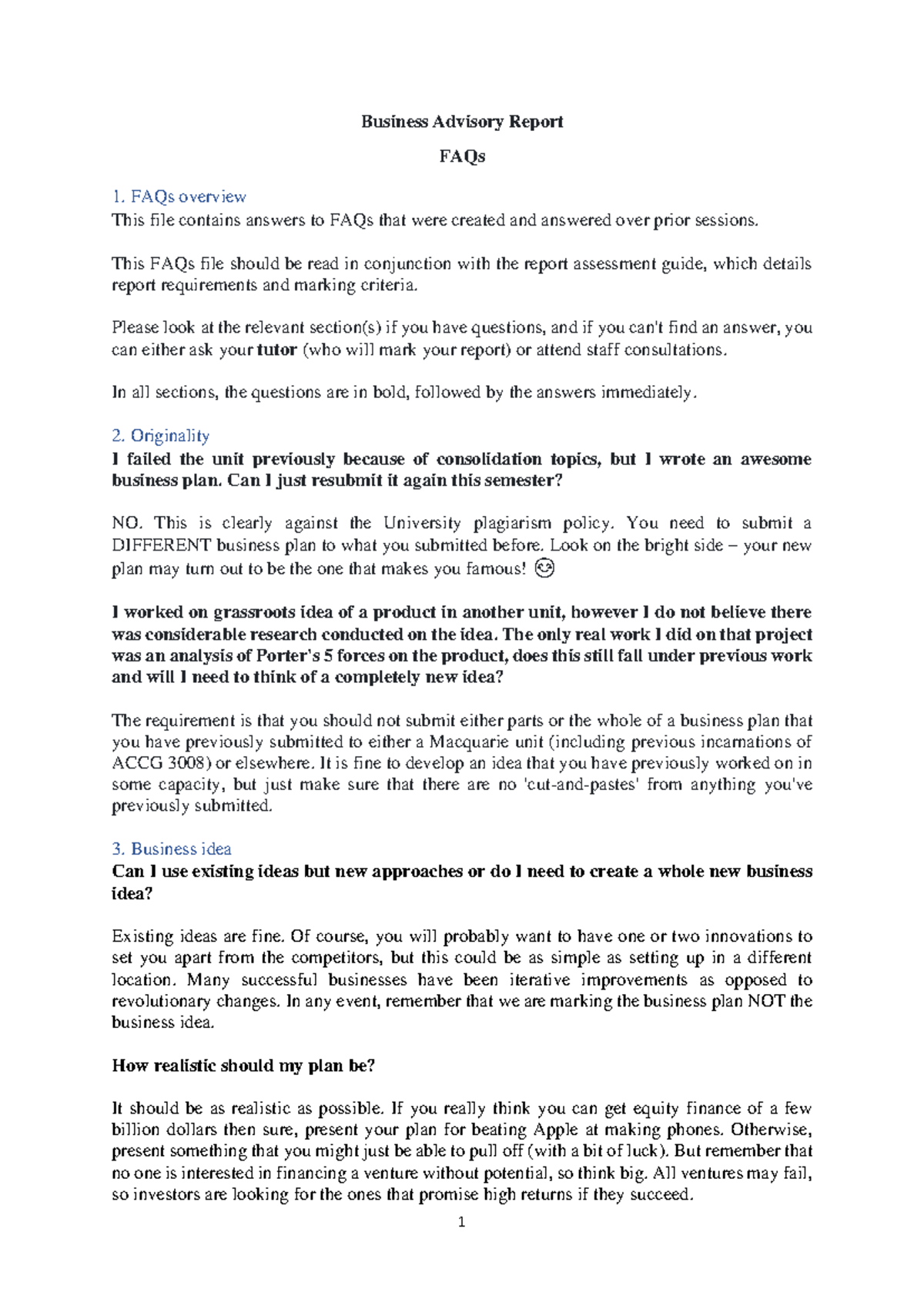 ACCG 3008 Business Advisory Report: FAQs and Guidelines - Studocu