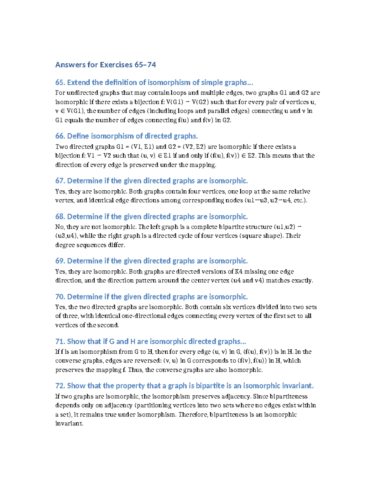 Directed Graph Isomorphism Exercises Answers - Studocu