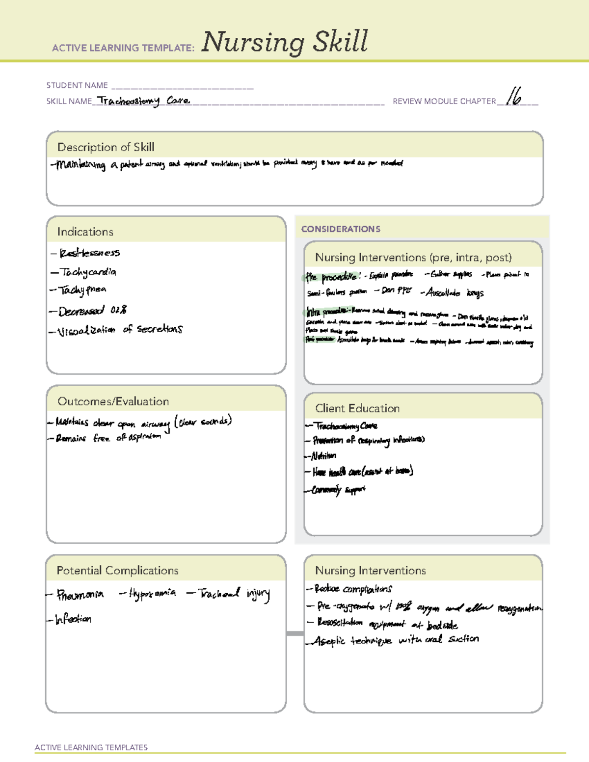 PEDS Tracheostomy Care: Active Learning Template & Skill Review - Studocu