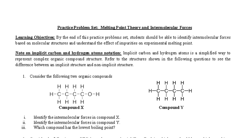 PPS06 - Melting Point Theory & Intermolecular Forces Practice Set - Studocu