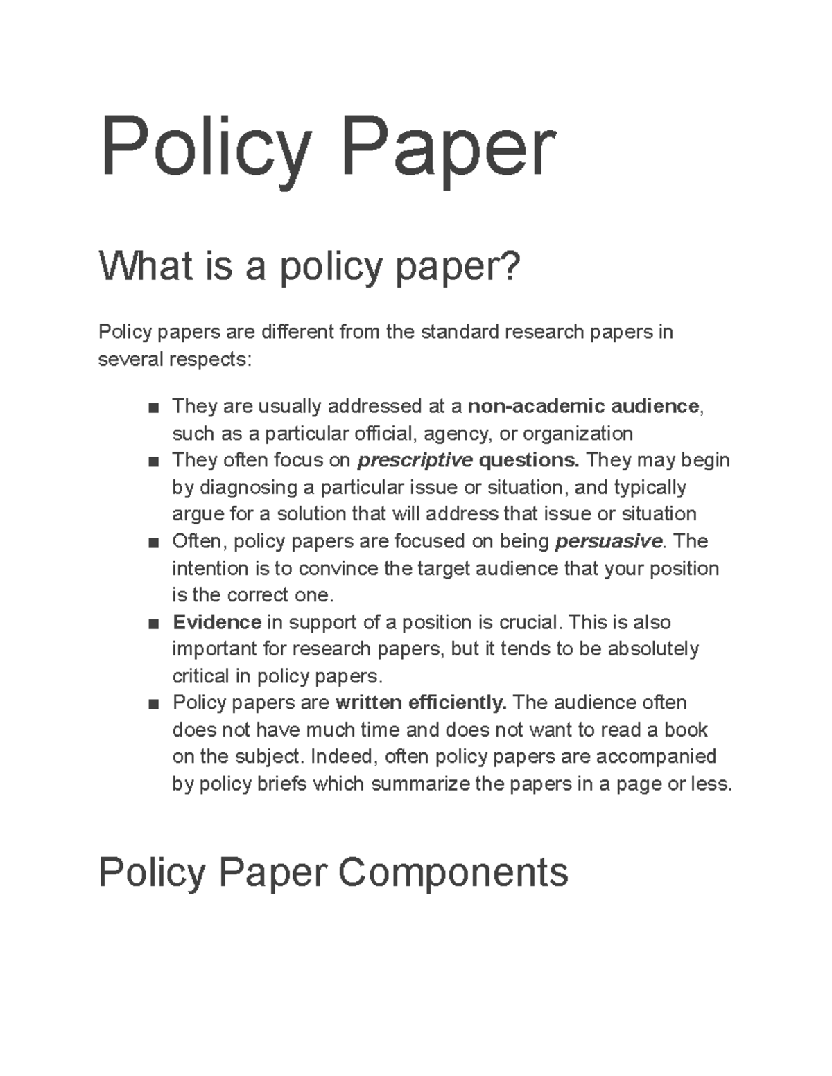 POL 101: Understanding Key Elements of a Policy Paper - Studocu