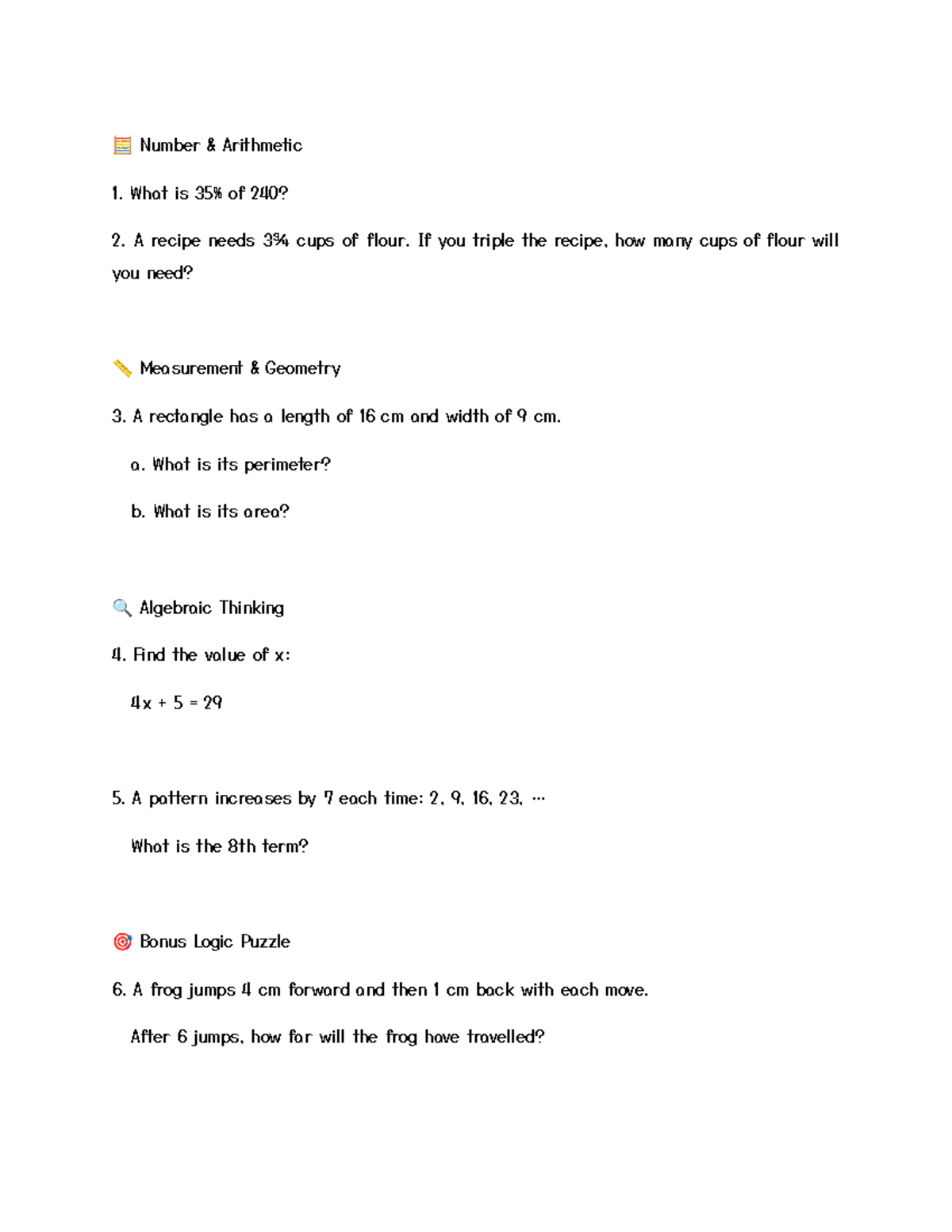 Maths Practice: Number Arithmetic & Geometry Exercises - Studocu
