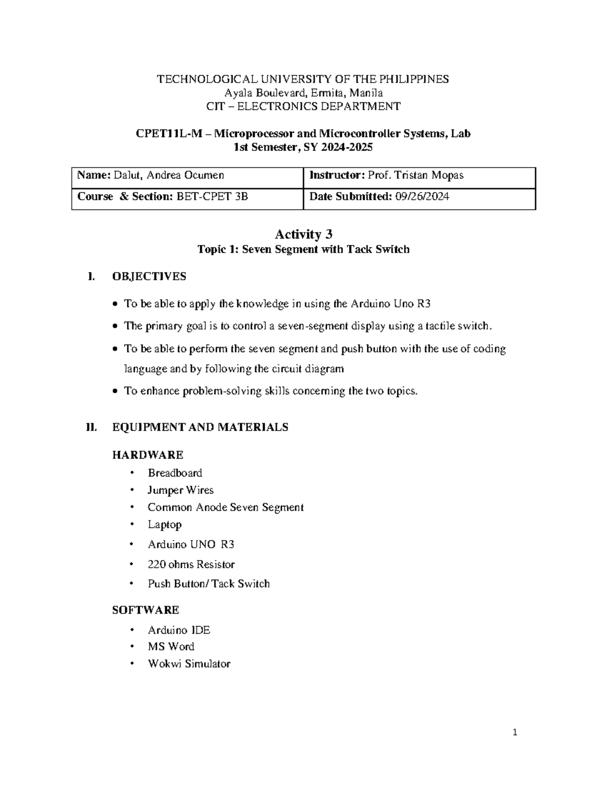 CIT 3B Microprocessor Lab: Activity 3 - Seven Segment Displays - Studocu