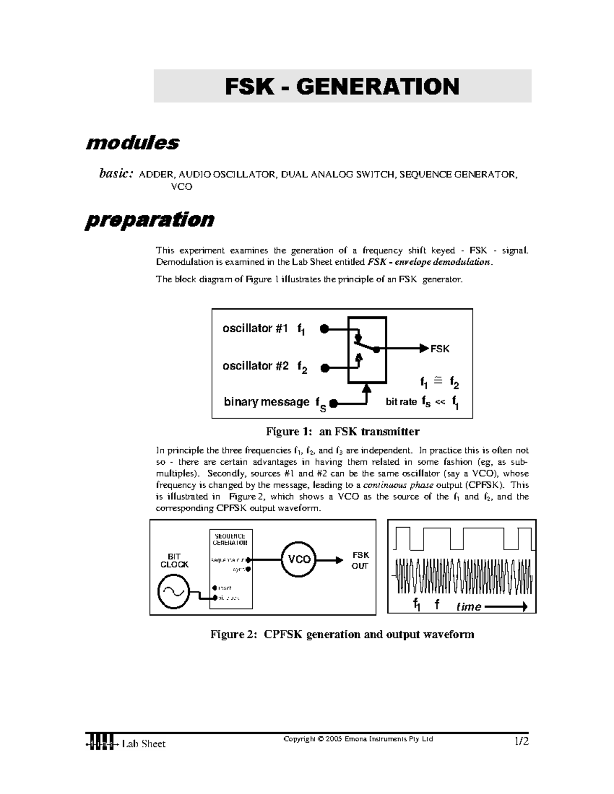 L-032 FSK generation - Copyright © 2005 Emona Instruments Pty Ltd 1 ...