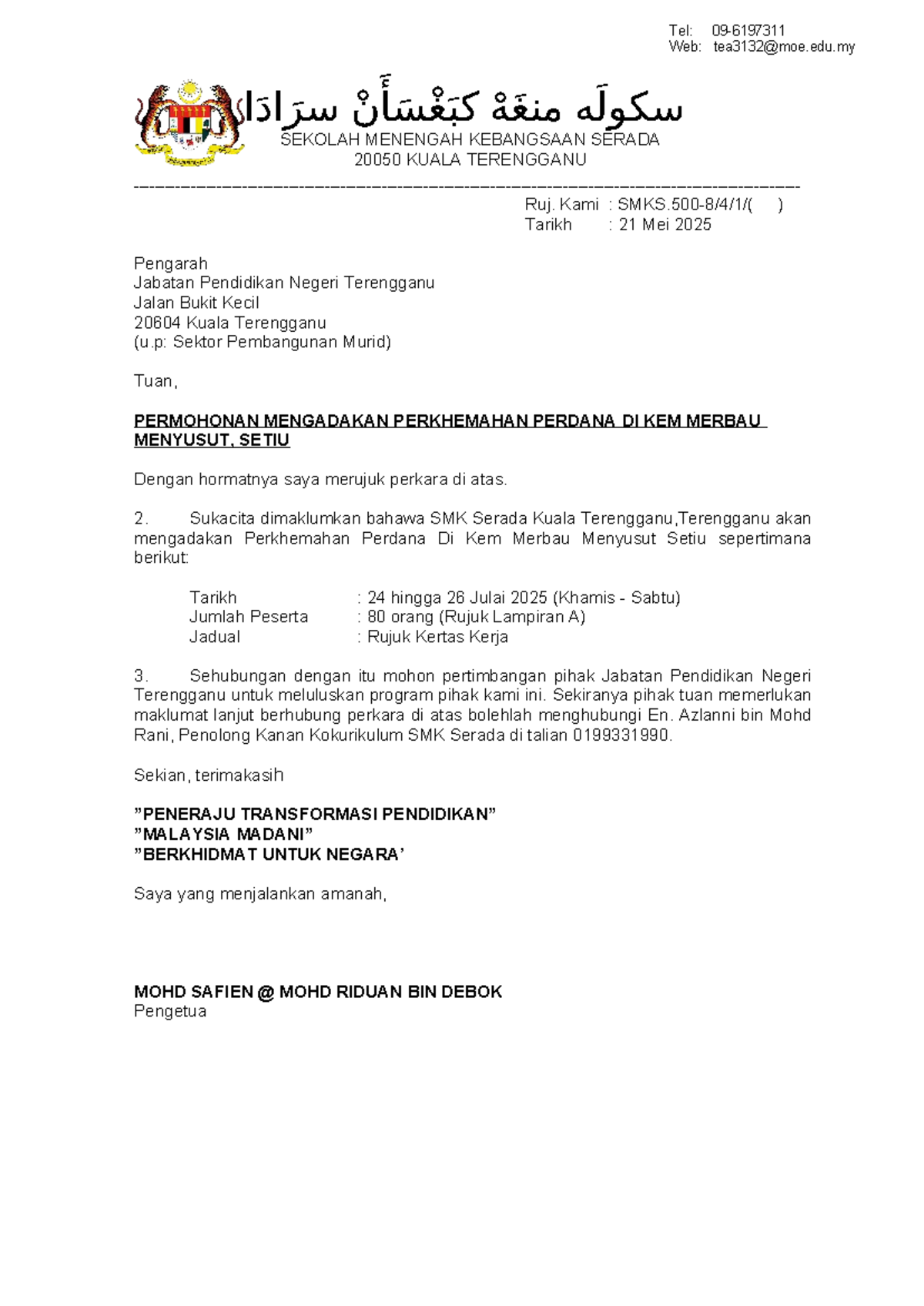 Surat Permohonan Kelulusan Perkhemahan SMKS untuk JPNT 2025 - Studocu