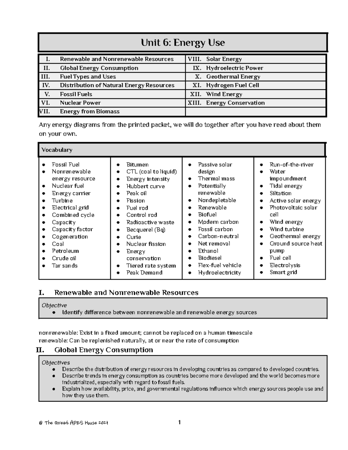 Unit 6 Energy Use and Renewable Resources Notes (APES) - Unit 6: Energy ...