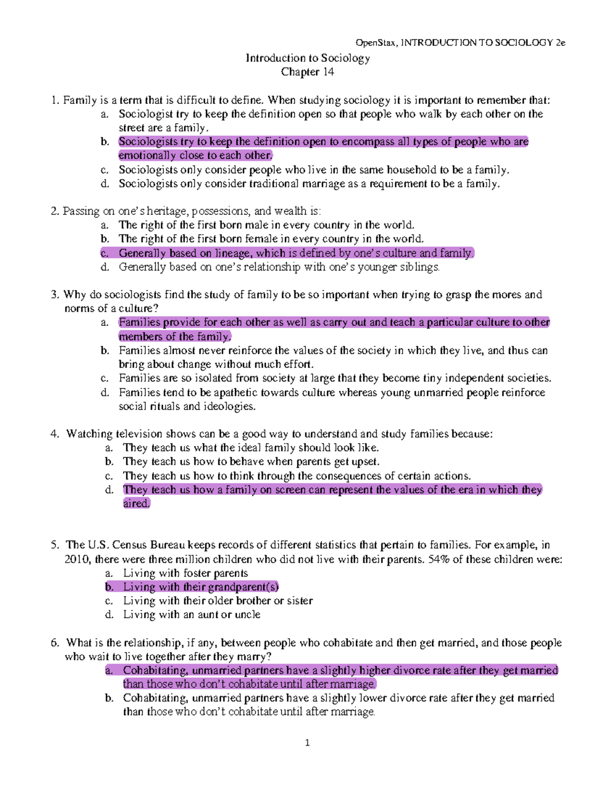 Chapter 14 Quiz - Introduction to Sociology (SOC101) - Studocu