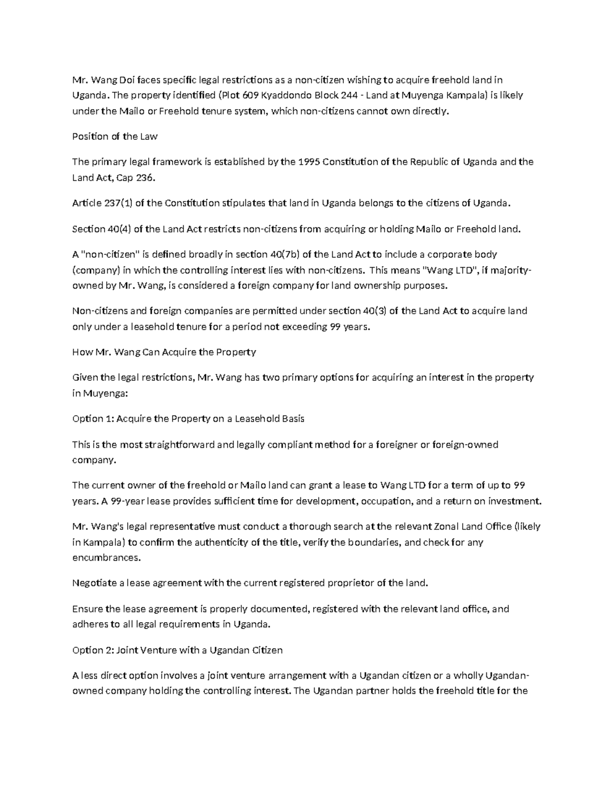 Qn iii (Land Interest) - Summary of Legal Restrictions for Mr. Wang Doi ...