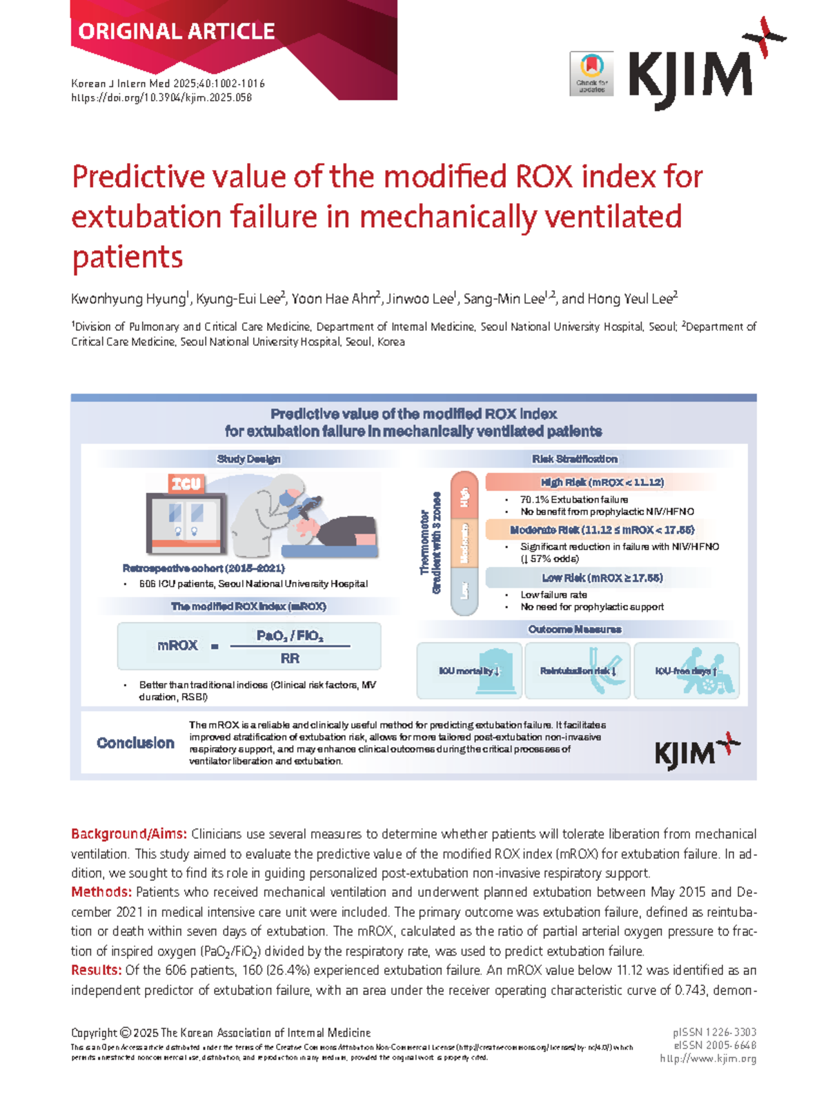 Predictive Value of the Modified ROX Index for Extubation Failure in ...