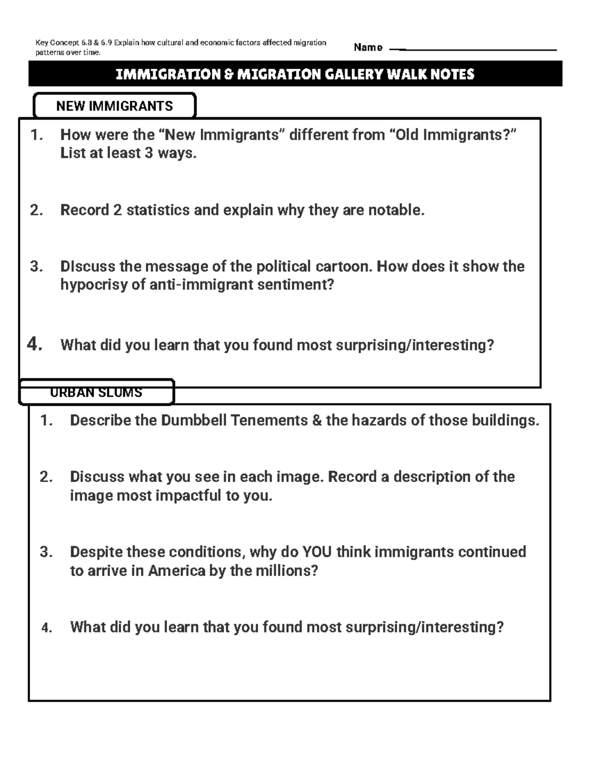 IMM 101: Immigration Patterns & Cultural Impact - Gallery Walk Notes ...