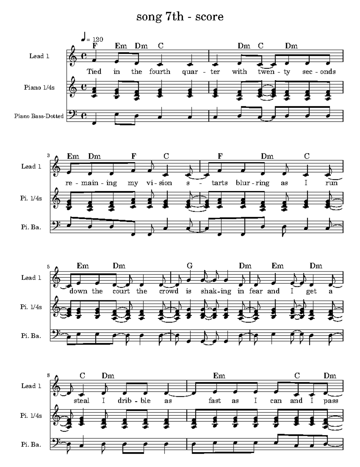 Song 7th Score - Piano Arrangement and Lead Sheet Analysis - Studocu