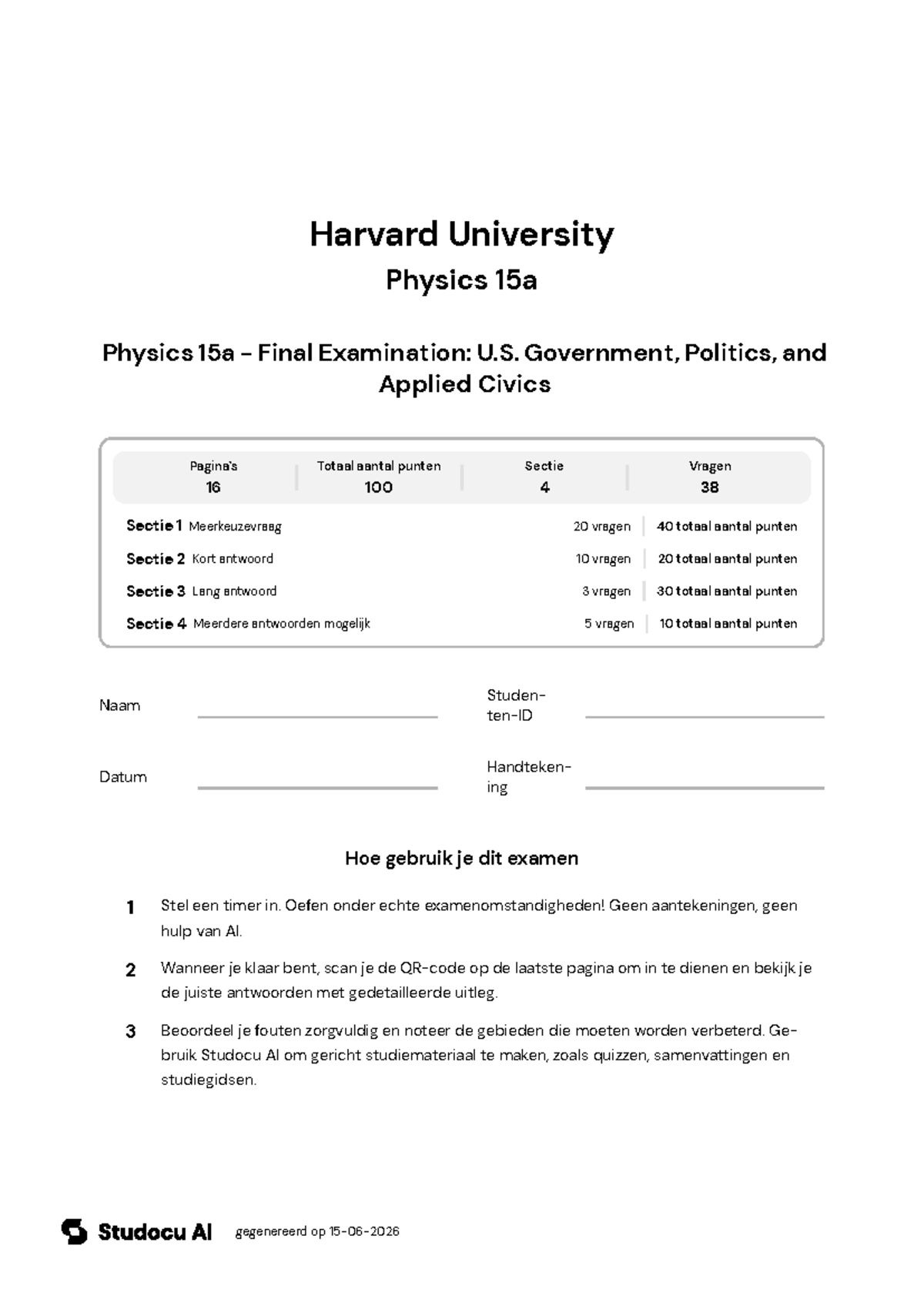 Physics 15a - Final Exam: U.S. Government and Politics - Studocu