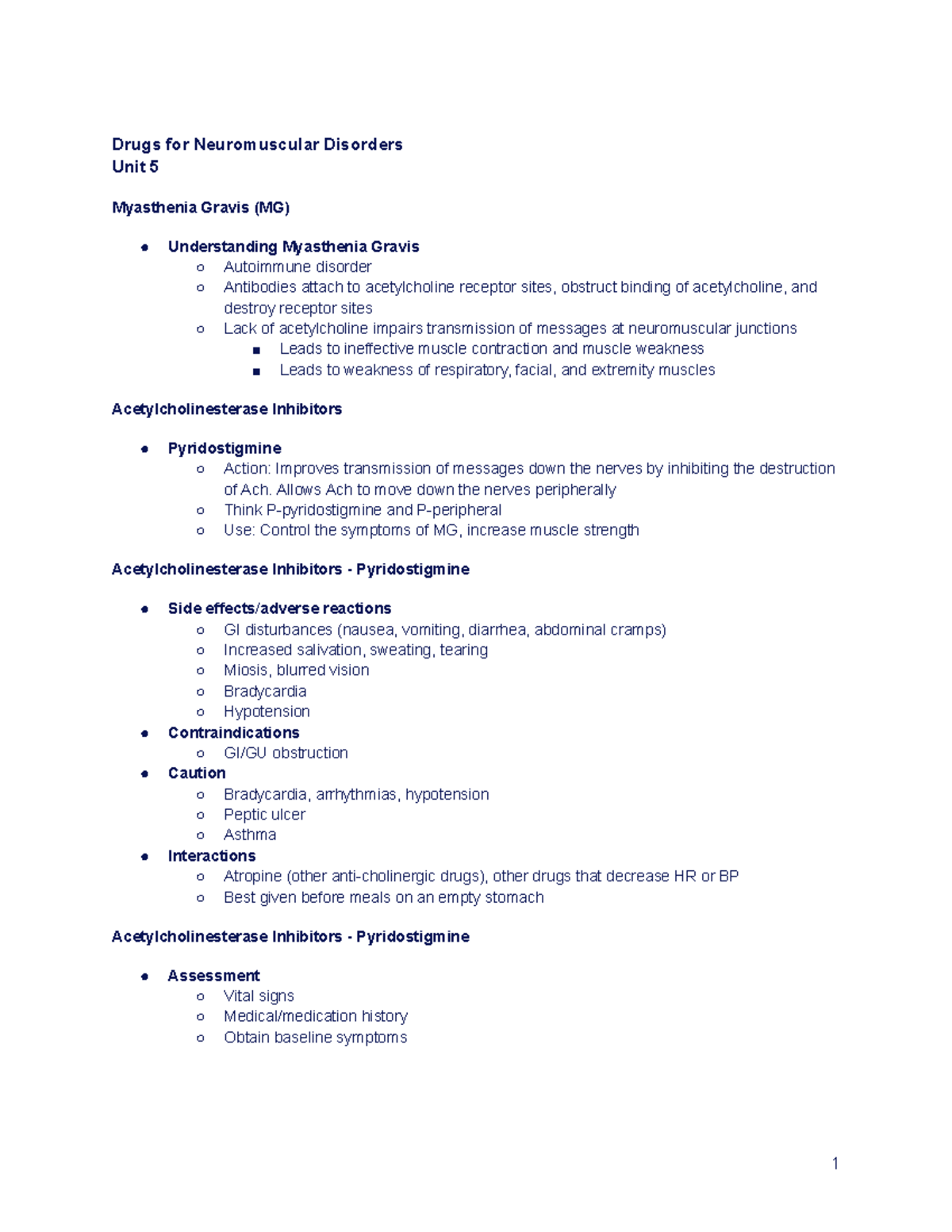 Drugs for NM Disorders: Focus on Myasthenia Gravis & Pyridostigmine ...