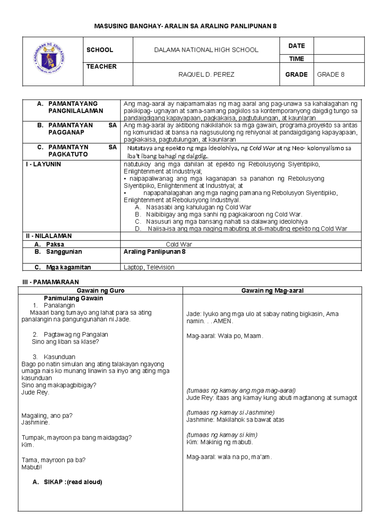 AP8 Lesson on Cold War: Understanding Its Ideologies and Effects - Studocu