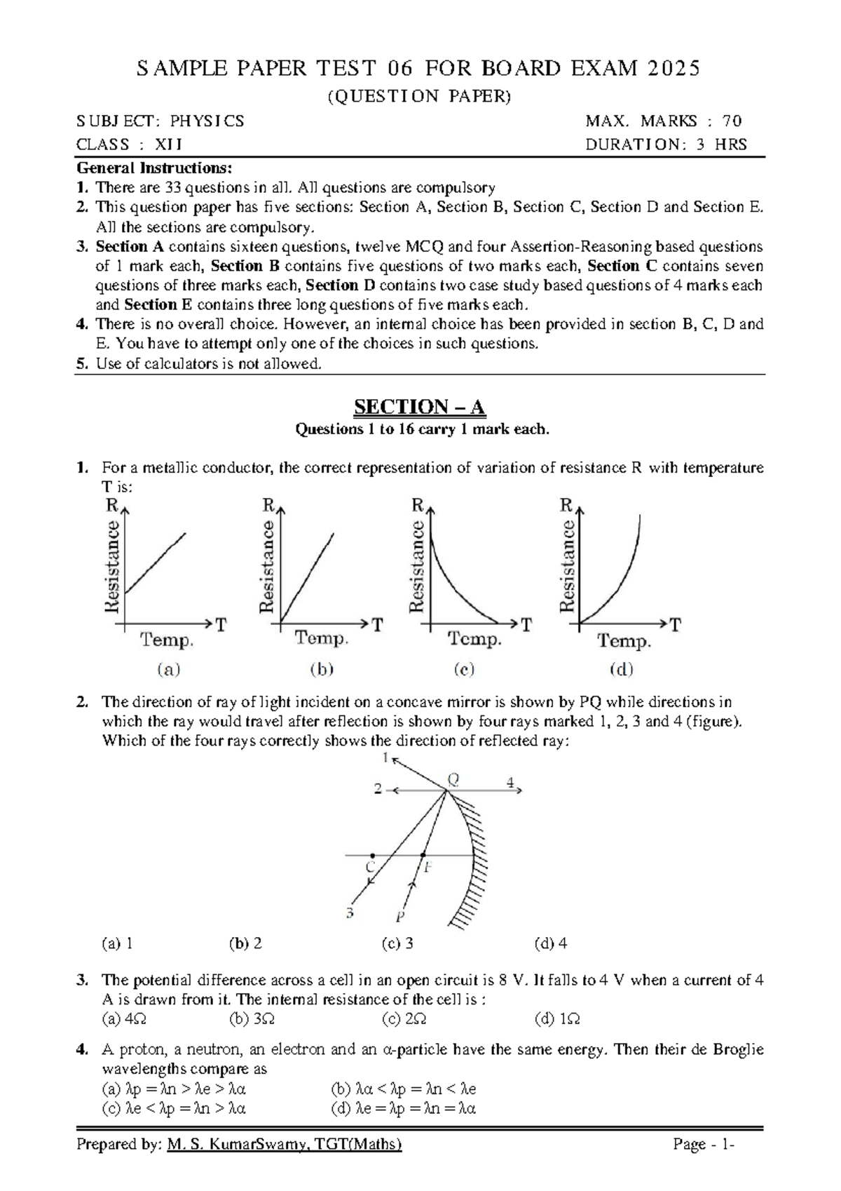 Physics Class XII Sample Paper Test 06 for Board Exam 2025 - Studocu