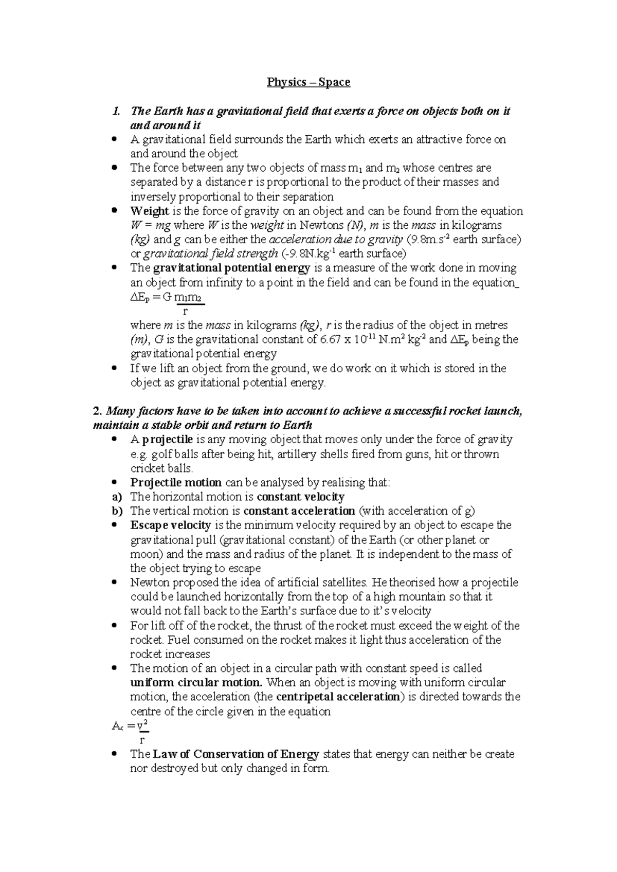 HSC Physics Summary: Gravitational Forces and Orbital Motion Insights ...