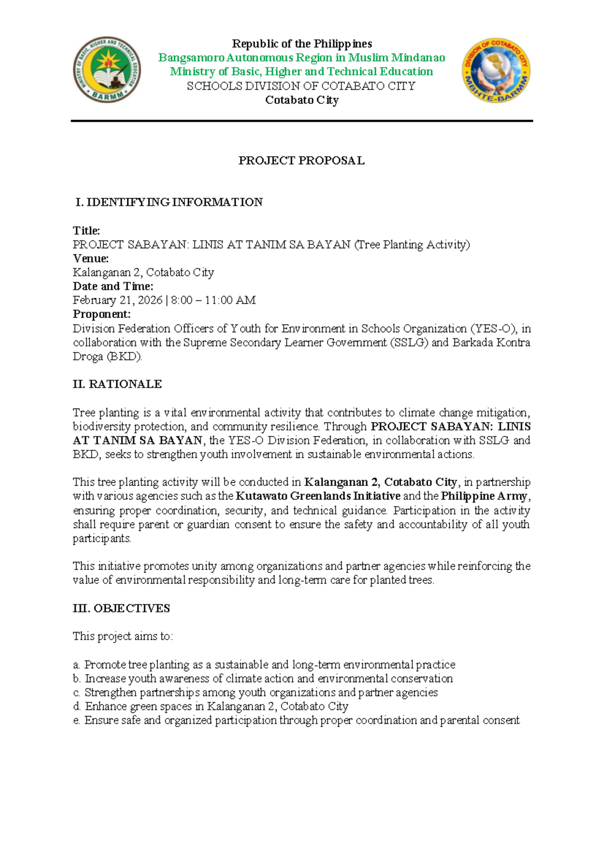 Project Sabayan: Tree Planting Activity in Cotabato City - Studocu