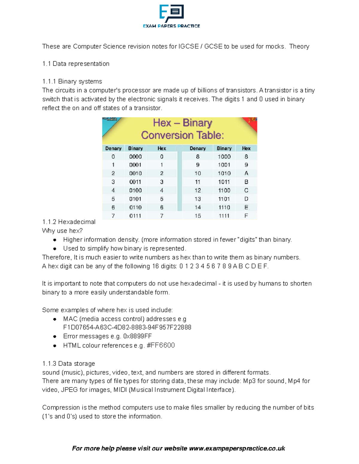 GCSE Computer Science Revision Notes for IGCSE Mocks - Studocu