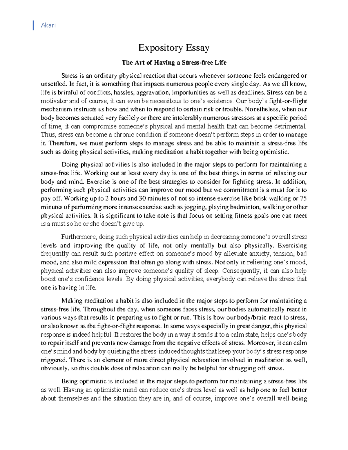 English - Expository essay (Akari) - Akari Expository Essay The Art of ...