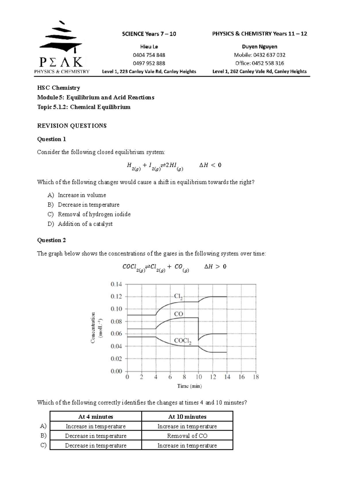 HSC Chemistry Module 5: Equilibrium & Acid Reactions Revision Qs - Studocu
