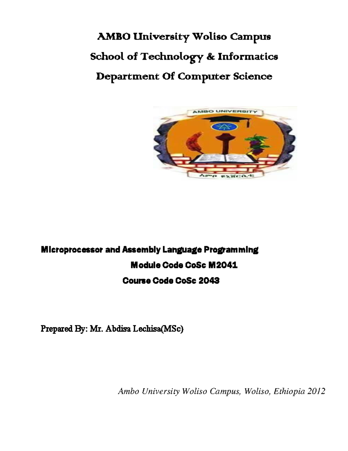 Microprocessor and Assembly Language Programming Notes (CoSc M2041 ...