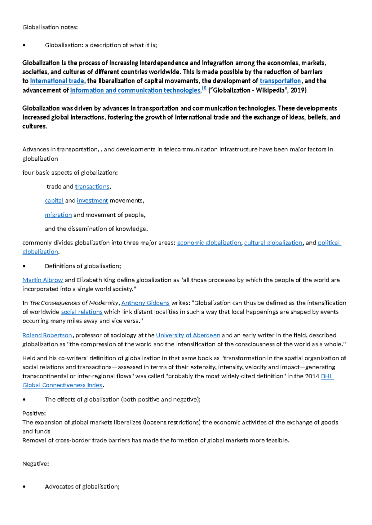 Globalisation Notes: Understanding the Process and Impact of ...