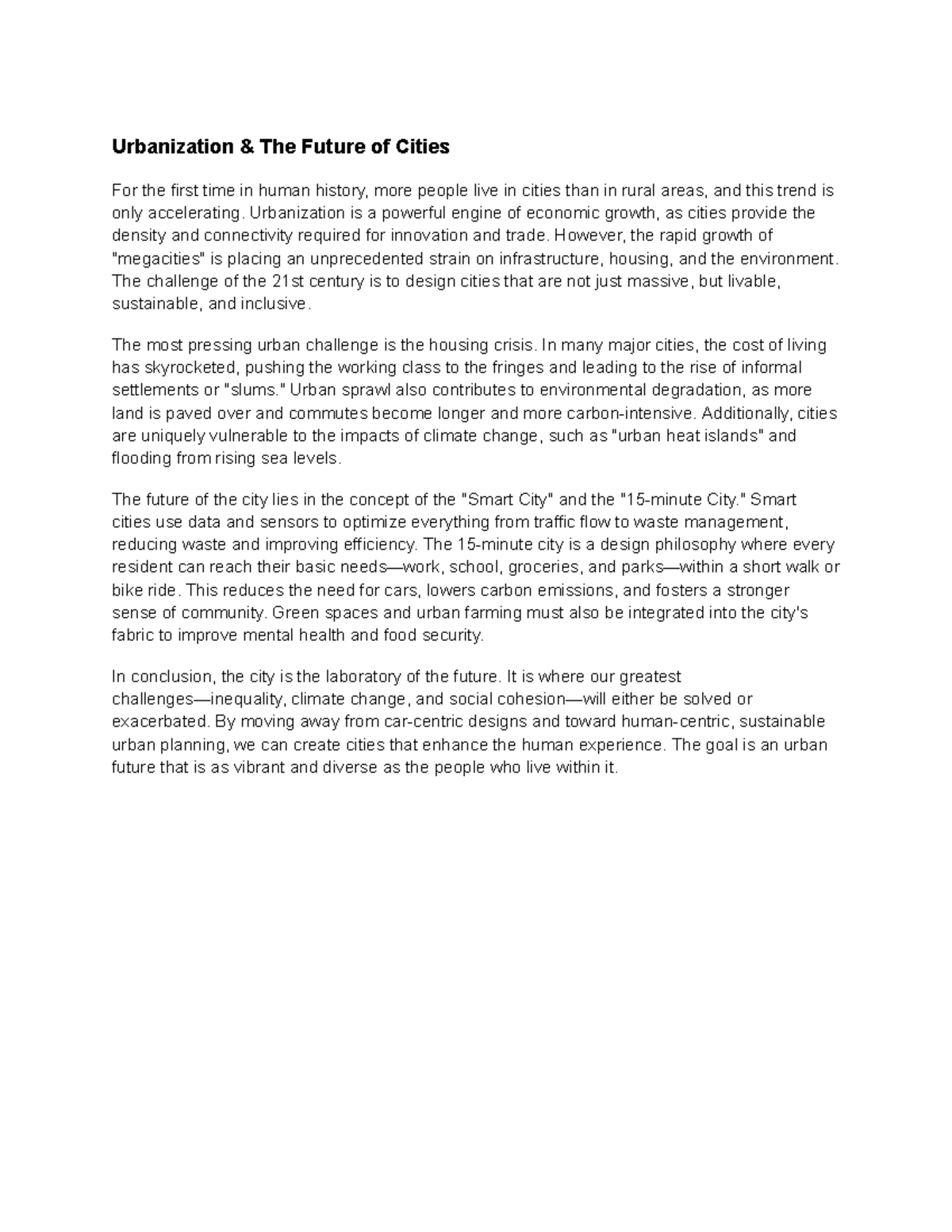 Urbanization & The Future of Cities: Challenges & Solutions - Studocu