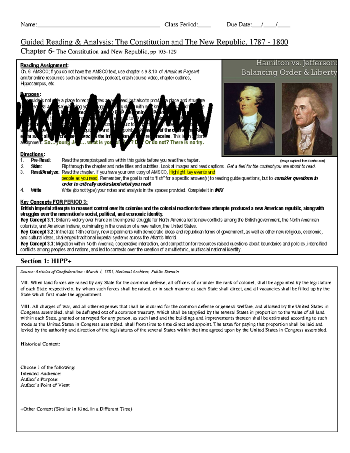 Guided Reading Analysis: The Constitution & New Republic (AMSCO Ch. 6 ...