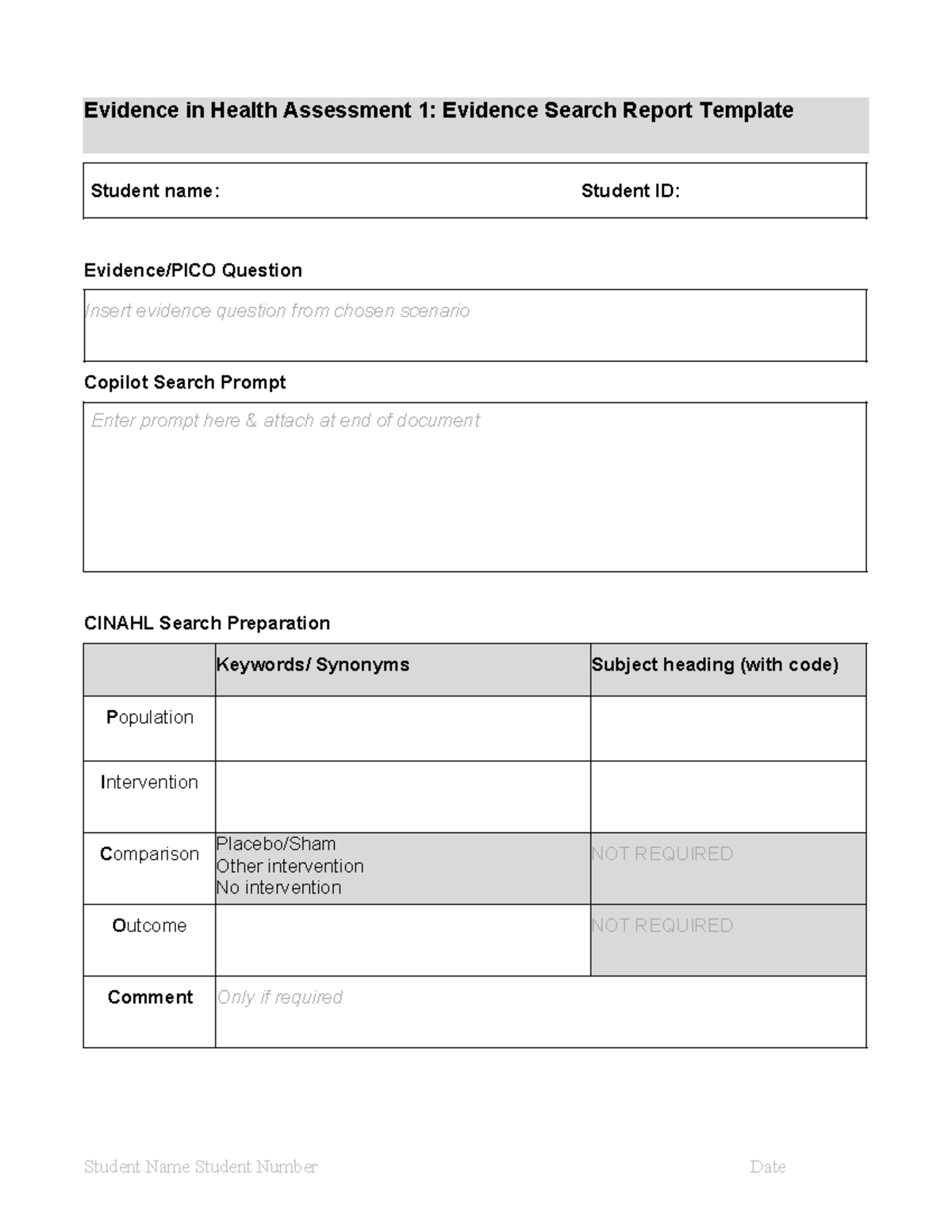 Evidence in Health Assessment 1: Search Report Template - Studocu