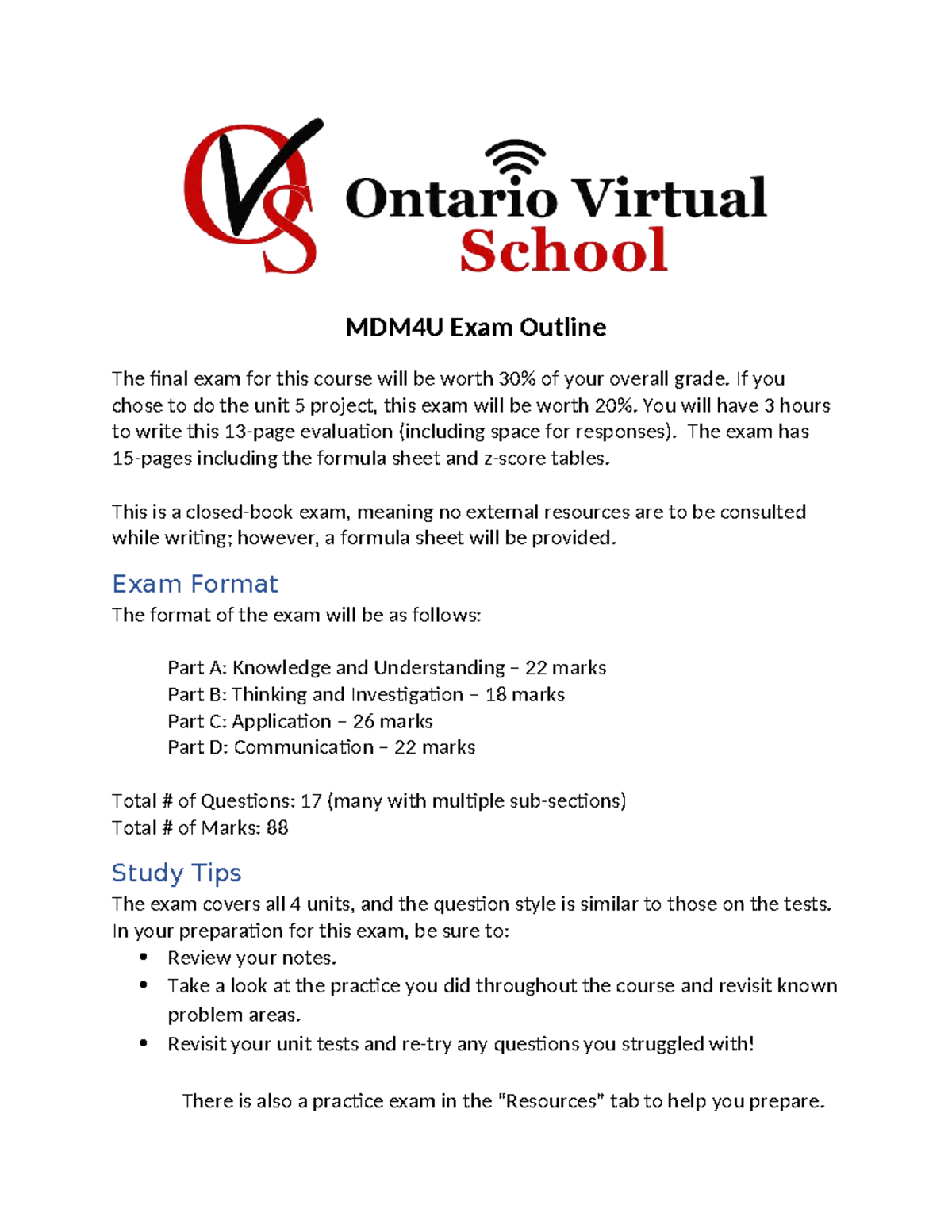 MDM4U Final Exam Outline and Study Tips - Studocu