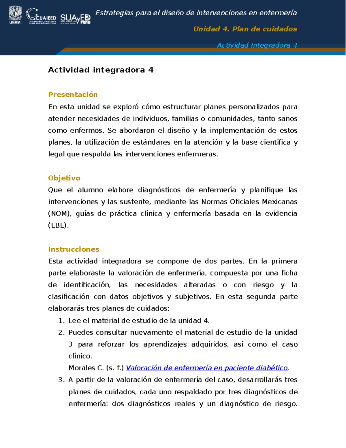 U4 - Actividad Integradora 4: Planes de Cuidados Personalizados - Studocu