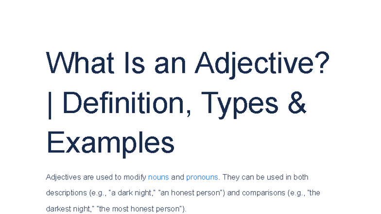 Adjective Overview: Definition, Types, and Examples - Studocu
