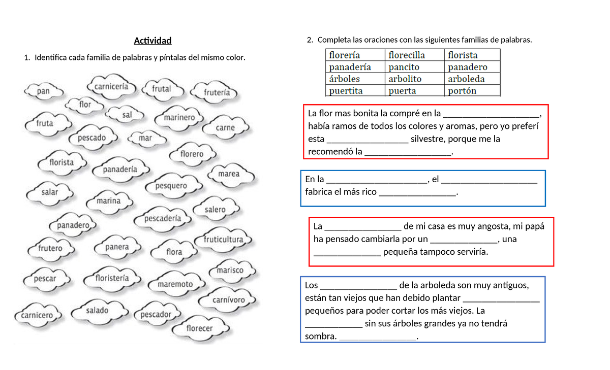 Familia de Palabras - Tarea 2: Completa las Oraciones - Studocu