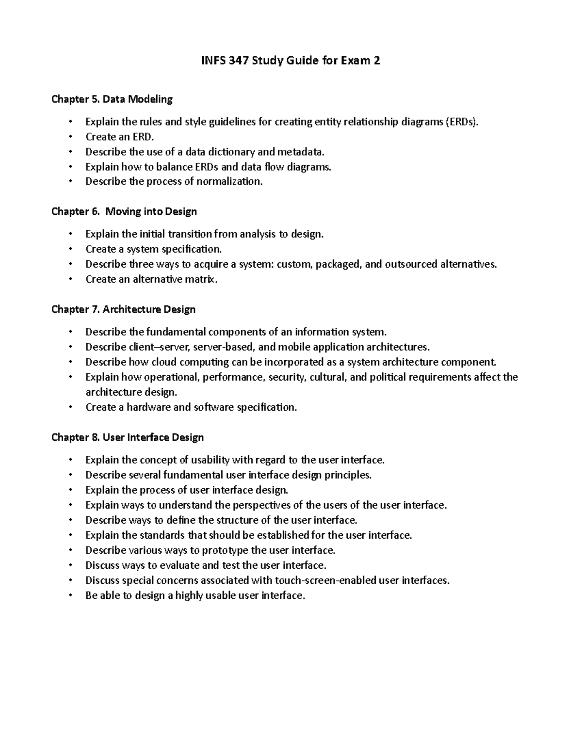 INFS 347 Study Guide for Exam 2: ERDs, Design, and UI Principles - Studocu